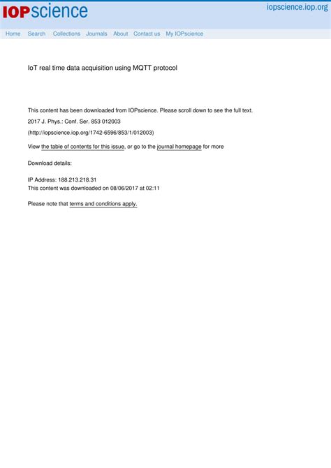 PDF IoT Real Time Data Acquisition Using MQTT Protocol