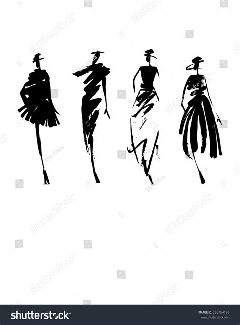 Fashion Models Silhouette Hand Drawn เวกเตอร์สต็อก ปลอดค่าลิขสิทธิ์