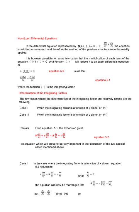 IM Differential Equations Non Exact Differential Equations In The Differential Equation