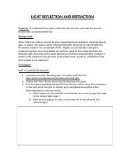 Lab 6 Light Reflection And Refraction Docx LIGHT REFLECTION AND REFRACTION Purpose To