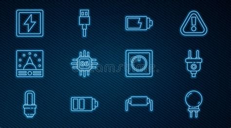 Set Line Light Emitting Diode Battery Charge Level Indicator Processor With Microcircuits Cpu