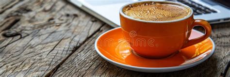 Modern Work Setup With Laptop Coffee Cup And Notebook For Productive