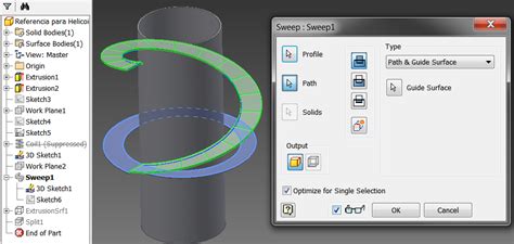 ¿how to create an helix with variable section the axis diameter is