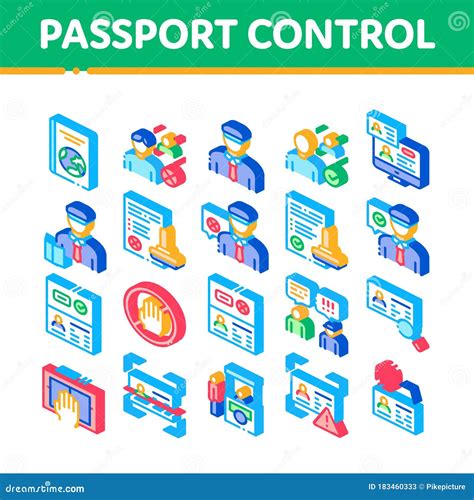 Passport Control Check Isometric Icons Set Vector Stock Vector