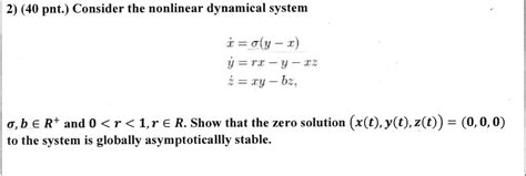 Solved Pnt Consider The Nonlinear Dynamical System Chegg