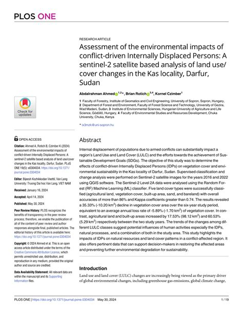Pdf Assessment Of The Environmental Impacts Of Conflict Driven Internally Displaced Persons A
