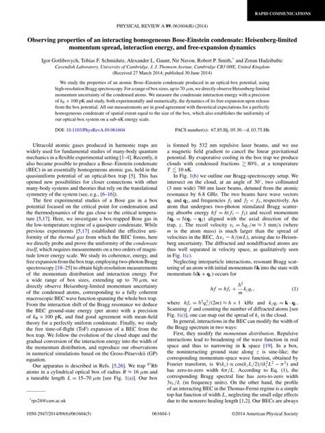 Pdf Observing Properties Of An Interacting Homogeneous Bose Einstein Condensate Heisenberg