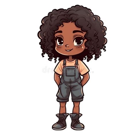 Cute Chibi Black Girl With Yellow Style Clothes Illustration Stock