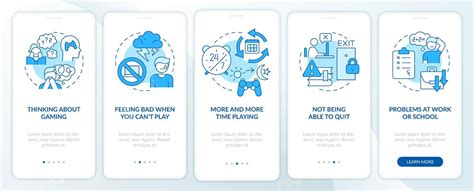 Blue Onboarding Mobile App Screen Identifying Signs Of Gaming Addiction