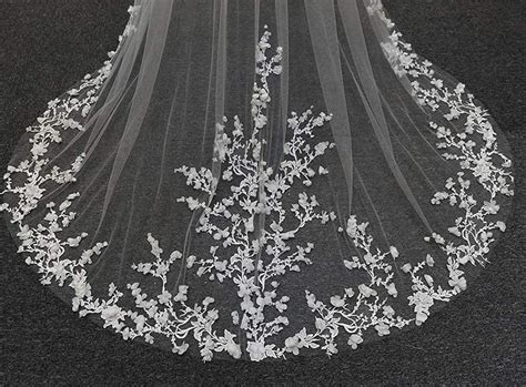 Wedding Veils 3d Flowers Floral Veil 1 Tier Long C Grandado