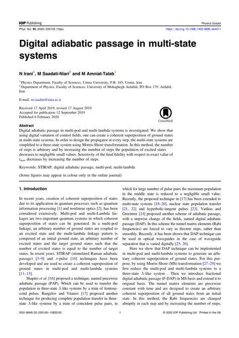 Digital Adiabatic Passage In Multi State Systems Request Pdf