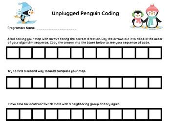 Unplugged Penguin Coding Sequence Sheet By DiFebo STEM TPT