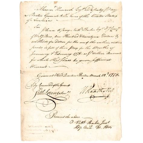 Continental Army Major General William Heath Signed Revolutionary War