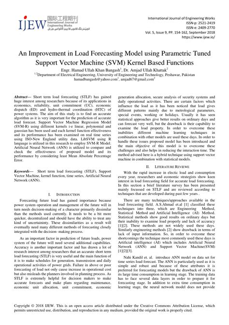 Pdf An Improvement In Load Forecasting Model Using Parametric Tuned Support Vector Machine