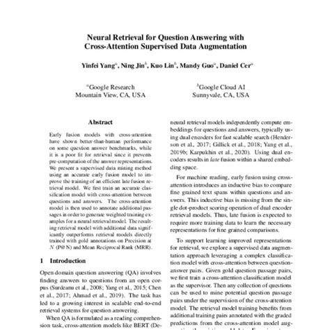 Neural Retrieval For Question Answering With Cross Attention Supervised Data Augmentation Acl
