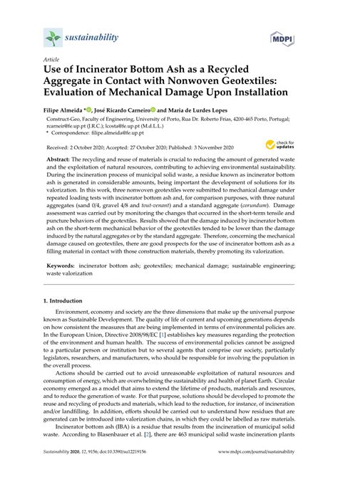 Pdf Use Of Incinerator Bottom Ash As A Recycled Aggregate In Contact With Nonwoven Geotextiles
