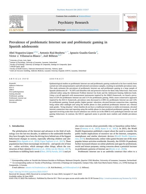Pdf Prevalence Of Problematic Internet Use And Problematic Gaming In Spanish Adolescents