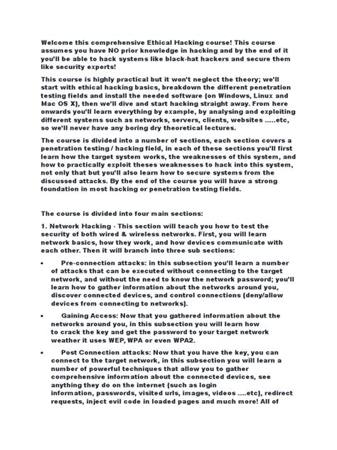 Welcome This Comprehensive Ethical Hacking Course Pdf Security