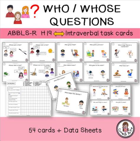 Wh Questions Who Whose Abbls R H19 Intraverbal Task Card Data Sheet 54 Etsy