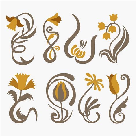 아르누보 스타일 빈티지 오래 된 복고풍 스타일의 장식 꽃 프리미엄 벡터