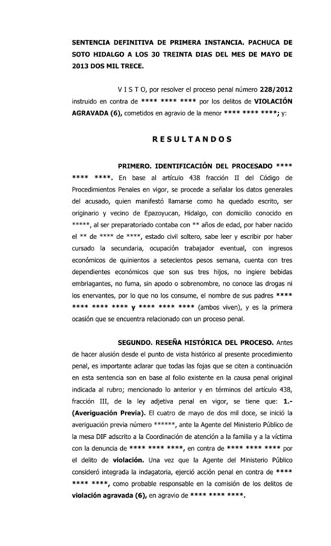 Sentencia Definitiva De Primera Instancia