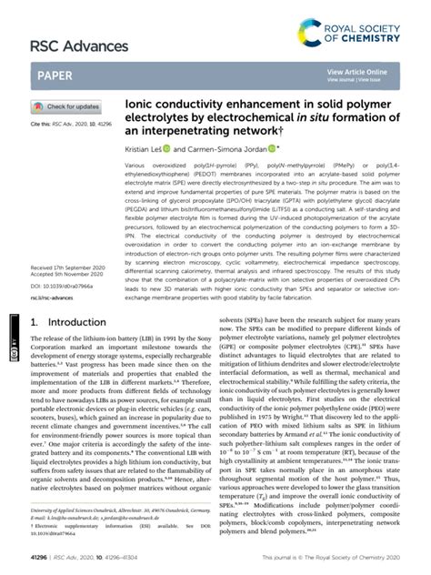 Ionic Conductivity Enhancement In Solid Polymer Electrolytes By Electrochemical In Situ