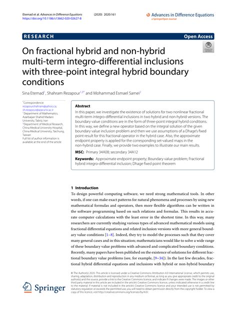 Pdf On Fractional Hybrid And Non Hybrid Multi Term Integro Differential Inclusions With Three
