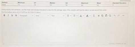 solved statistic minimum q1 median q3 maximum mean standard