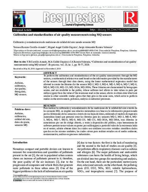 Pdf Calibration And Standardization Of Air Quality Measurements Using