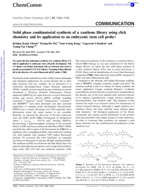 Pdf Solid Phase Combinatorial Synthesis Of A Xanthone Library Using Click Chemistry And Its