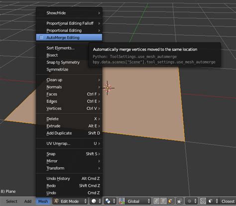 modeling can snapped vertices be automatically merged blender