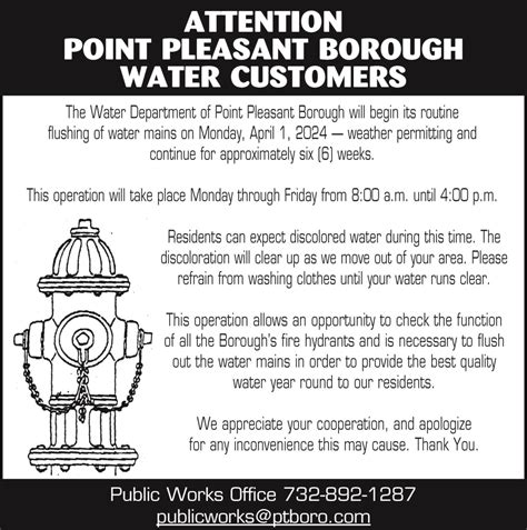 Annual Hydrant Flushing Beginning April 1st Borough Of Point Pleasant