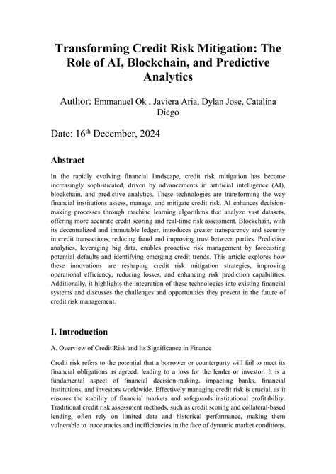 Pdf Transforming Credit Risk Mitigation The Role Of Ai Blockchain And Predictive Analytics