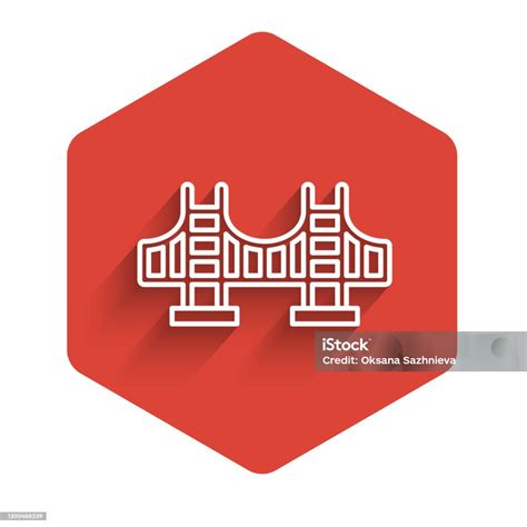 긴 그림자로 격리 된 흰색 라인 골든 게이트 브리지 아이콘 샌프란시스코 캘리포니아 미국 빨간 육각 버튼 벡터 0명에 대한 스톡 벡터 아트 및 기타 이미지 Istock