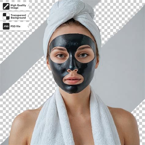 Premium PSD Psd Woman With Black Cosmetic Mask On Face On Transparent Background With Editable