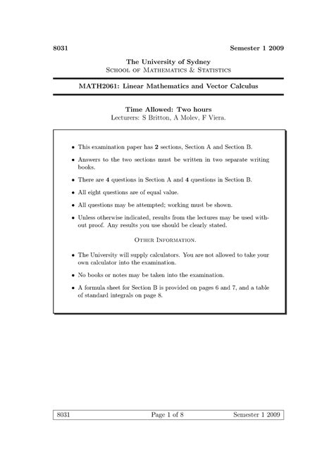 Math2061 Exam 2009 S1 8031 Semester 1 2009 The University Of Sydney School Of Mathematics
