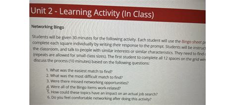 Solved Unit 2 - ﻿Learning Activity (In Class)Networking | Chegg.com