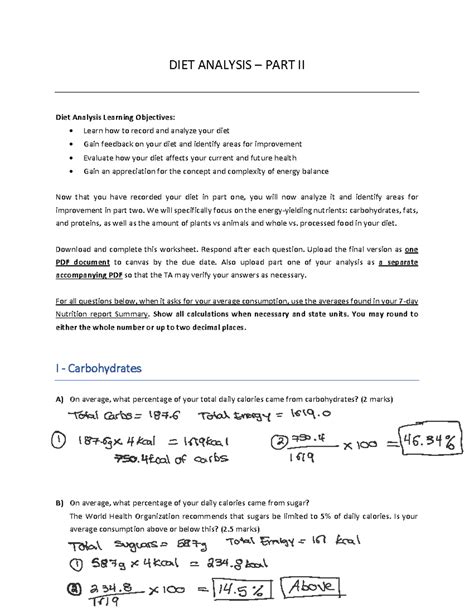 Diet Analysis Assignment Diet Analysis Part Ii Diet Analysis
