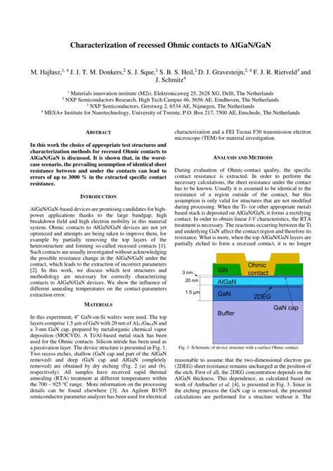 Pdf Characterization Of Recessed Ohmic Contacts To Algangan