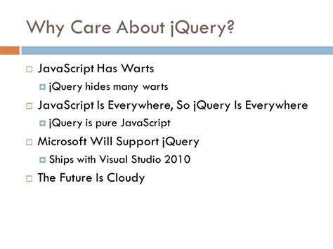 INTRO TO JQUERY By Jeff Ammons Whos This Guy Jeff Ammons Senior Software Engineer Black Book