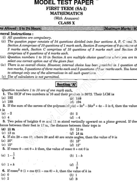 Cbse Sample Papers For Class 10 Maths Sa1 Solved Papers 7 Merit Batch