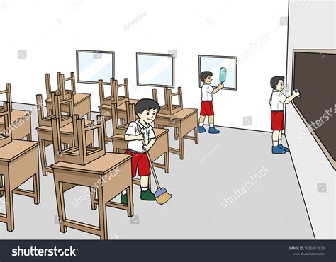 Students Cleaning Classroom Cartoon