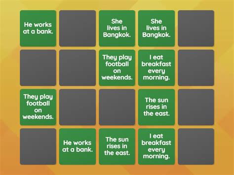 Persent Simple Tense Matching Pairs