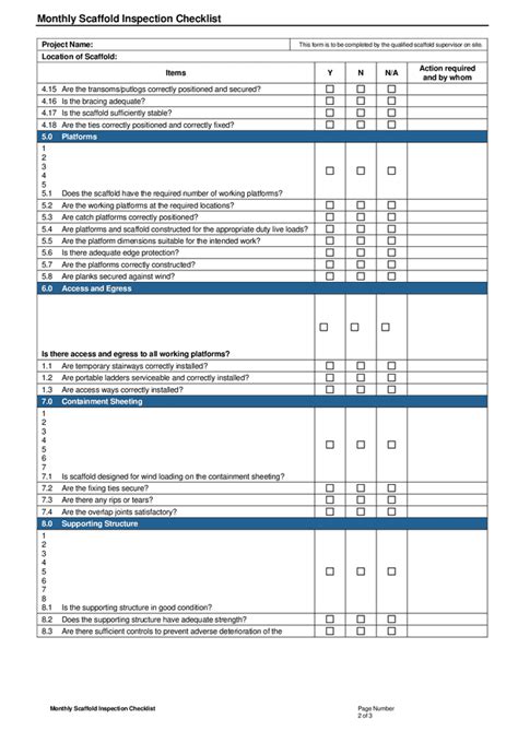 monthly scaffold inspection checklist in word and pdf formats page 2 of 3