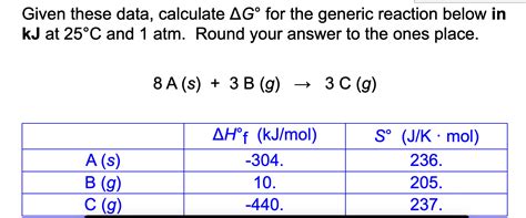 solved given these data calculate Δg° ﻿for the generic