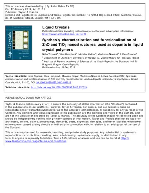Pdf Synthesis Characterisation And Functionalisation Of Zno And Tio 2 Nanostructures Used As