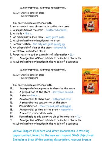 Slow Write Setting Description Journey To Joburg Teaching Resources
