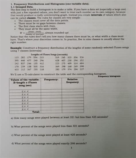 solved 1 frequency distributions and histograms