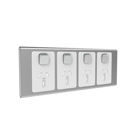 Pdl Iconic Styl Cover Frame 4 Switches And 4 Sockets Horizontal Silver