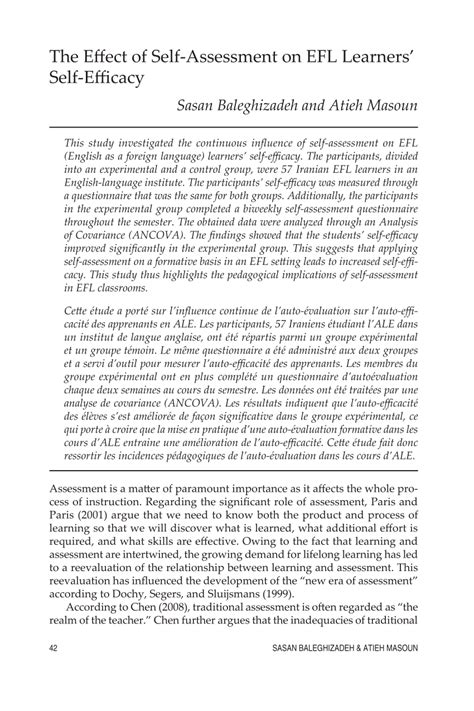 Pdf The Effect Of Self Assessment On Efl Learners Self Efficacy